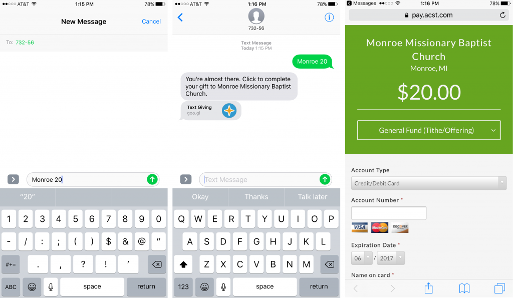 Text Giving Example | Monroe Missionary Baptist Church